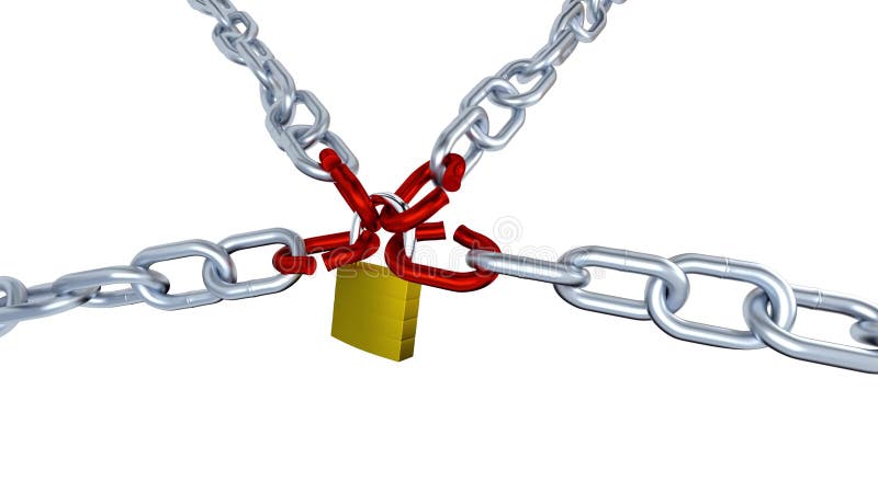Four Metallic Chains Locked with One Padlock in Infinite Rotation Stock ...