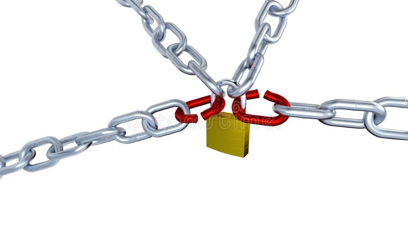 Four Metallic Chains Locked with One Padlock in Infinite Rotation Stock ...