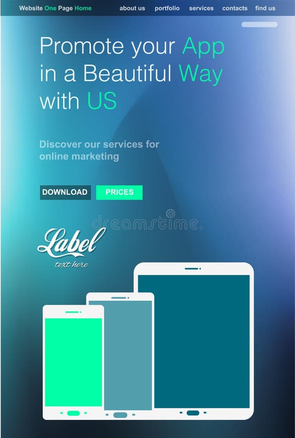 One Page Clear Modern Website Template for an App Showcase Stock Vector ...