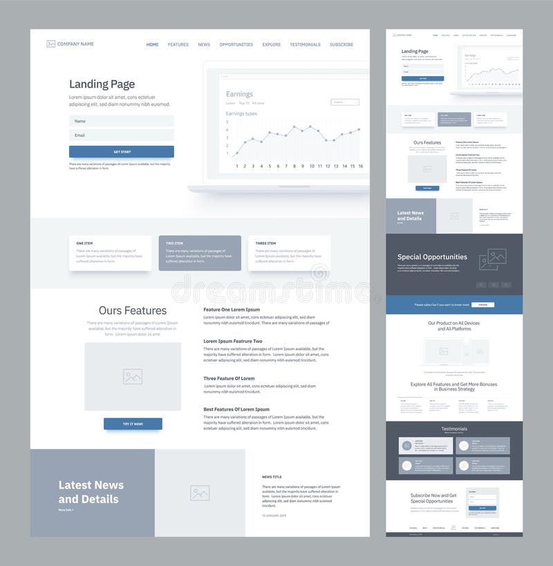 One Page Website Design Template for Business. Landing Page Wireframe ... One Page Website Design Template for Business. Landing Page Wireframe ...