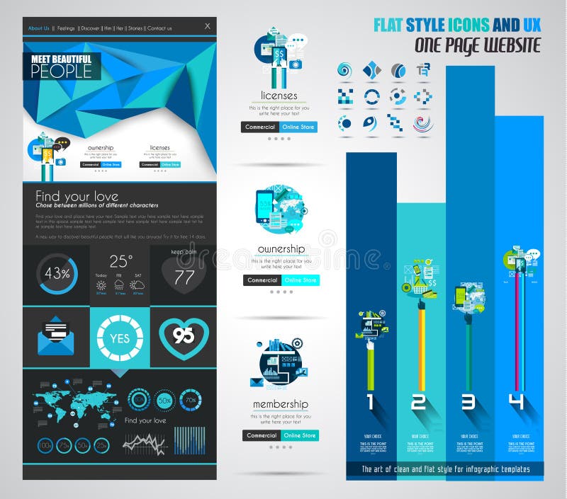 One Page Website Flat UI Design Template Stock Vector - Illustration of ...