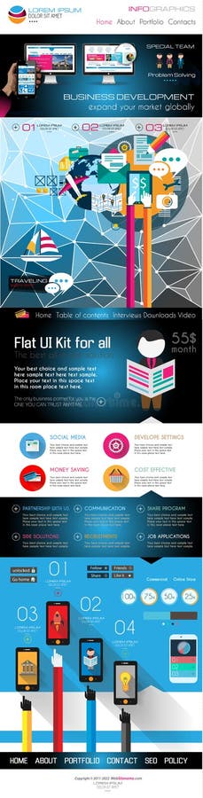 One Page Website Flat UI Design Template. Stock Vector - Illustration ...