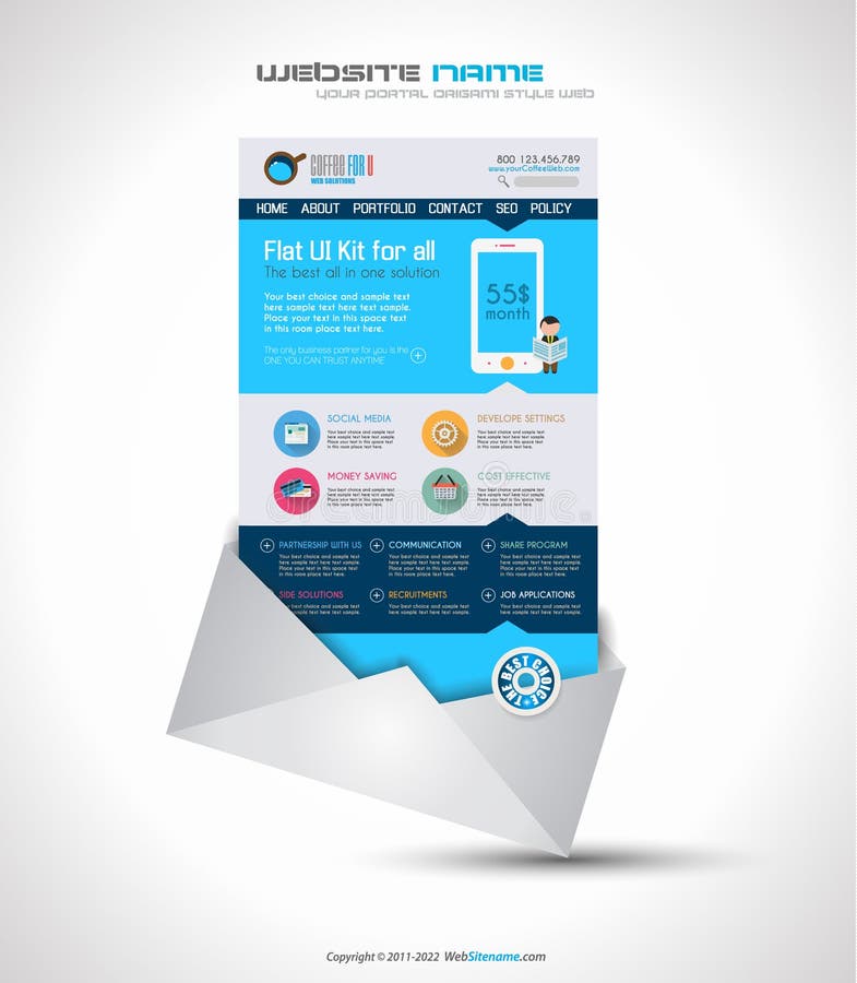 One Page Website Flat UI Design Template Stock Vector - Illustration of ...