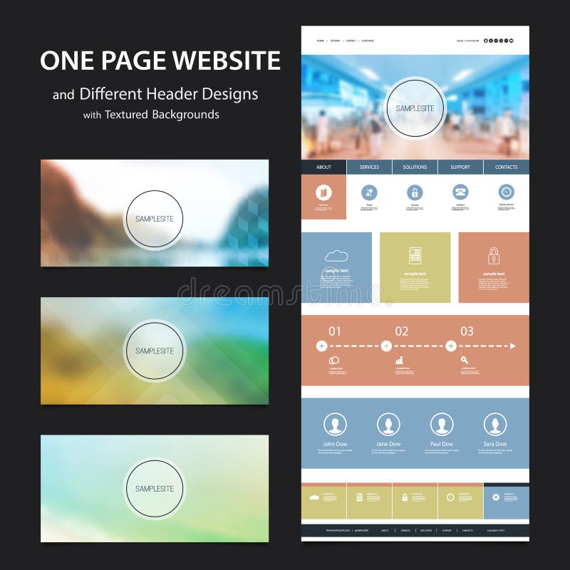 One Page Website Template and Different Header Designs with Blurred ...