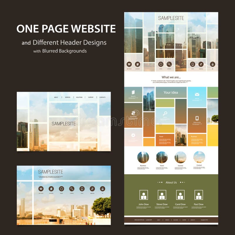 One Page Website Template and Different Header Designs with Blurred ...