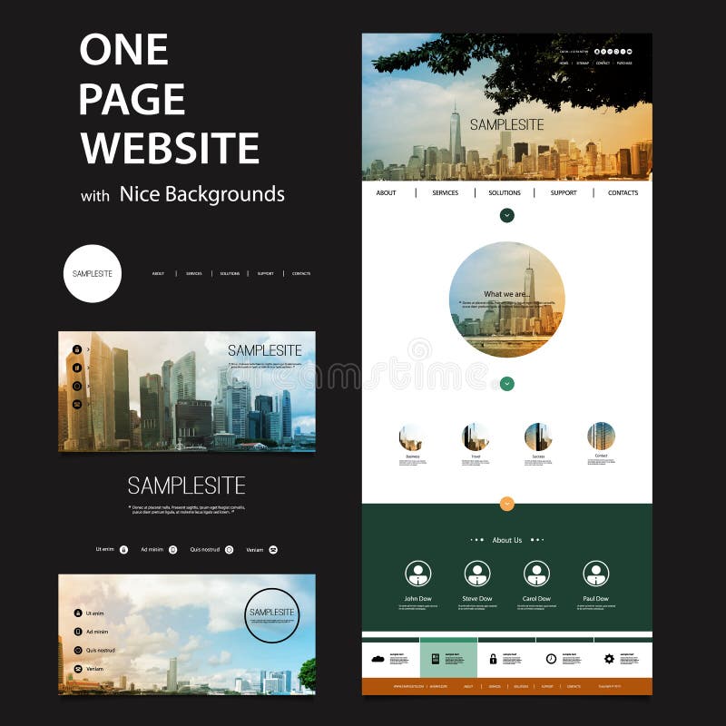 One Page Website Template and Different Header Designs Stock Vector ...