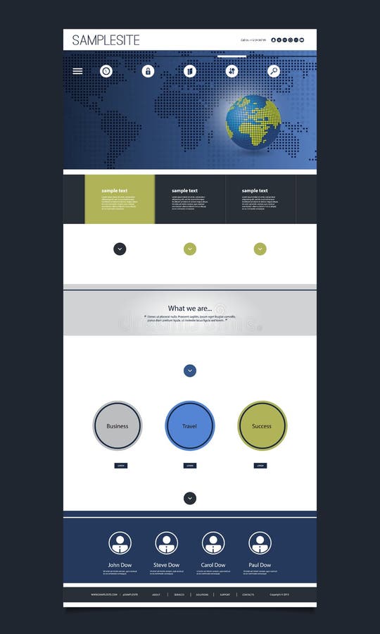 One Page Website Template with Earth Globe, World Map Header Design Stock Vector - Illustration ...