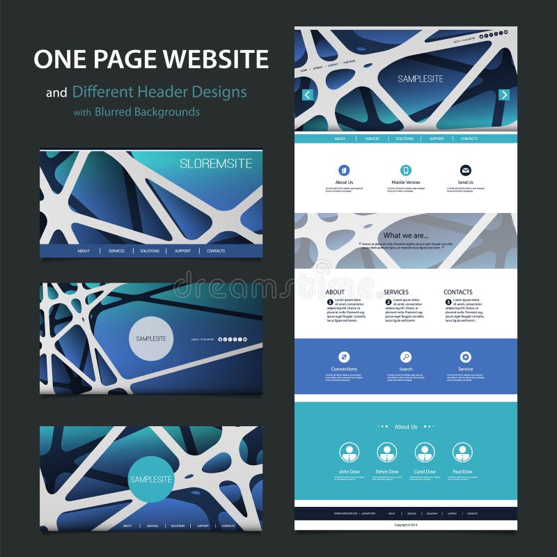 One Page Website Template and Various Header Designs with Striped ...