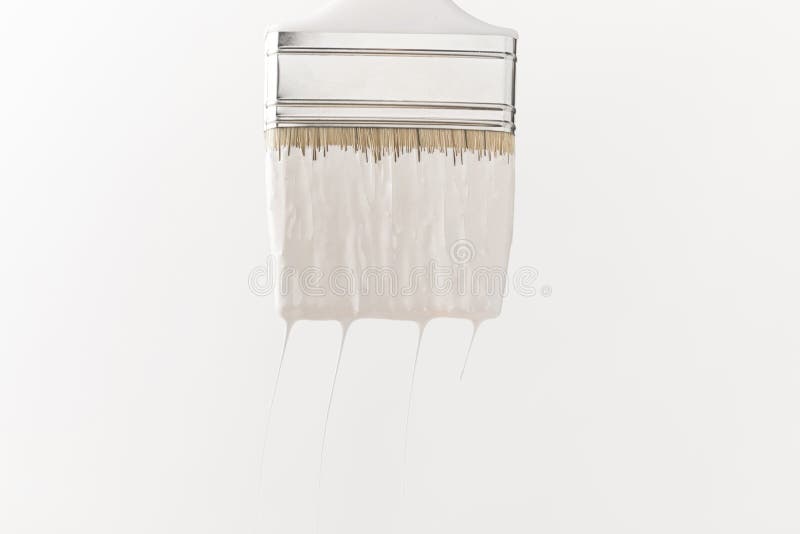 One Paint Brush in White Paint on Surface Stock Image - Image of ...
