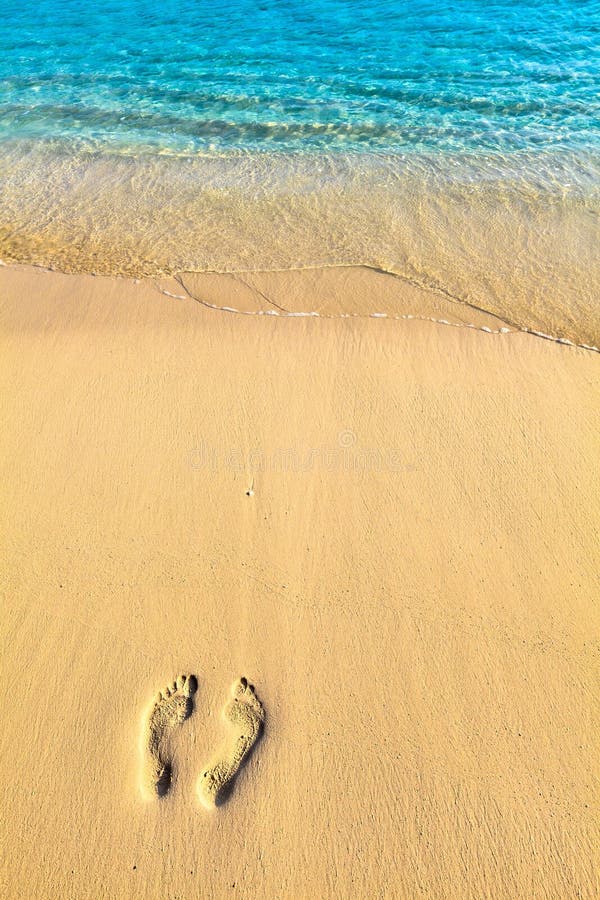 One Pair Footstep on the Beach Stock Image - Image of holiday, ocean ...