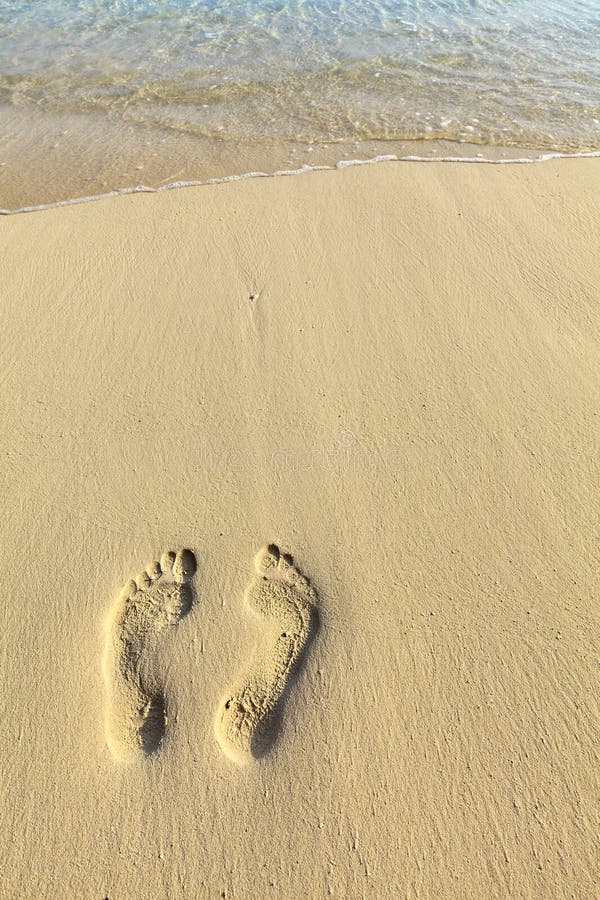 One Pair Footstep on the Beach Stock Photo - Image of sand, freedom ...