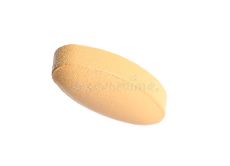One Pale Orange Pill Isolated on White Stock Photo - Image of isolated ...