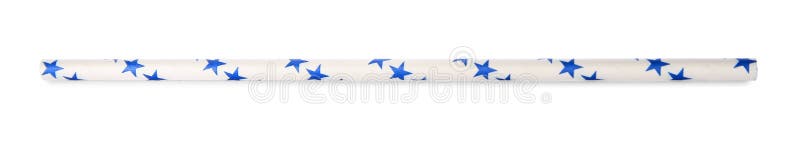 One Paper Straw with Blue Stars for Drinking Isolated on White Stock ...