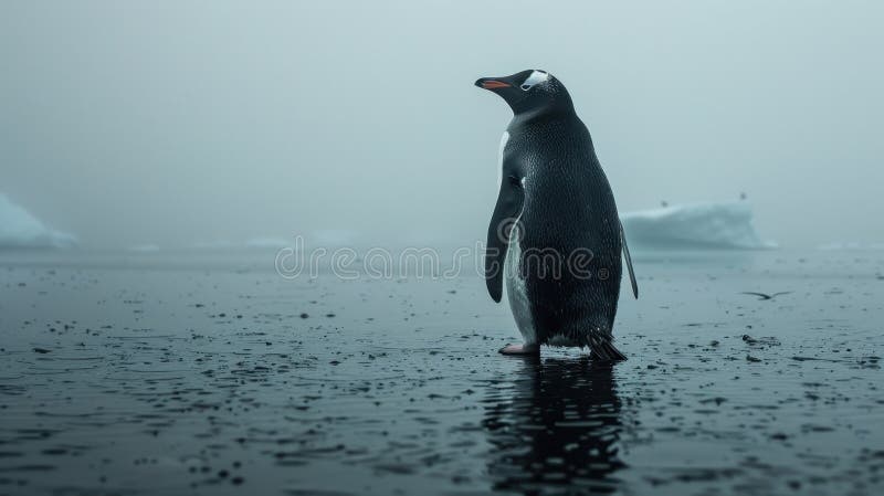 One Penguin in Antarctica, Surrounded by Snow and Ice Stock Photo ...