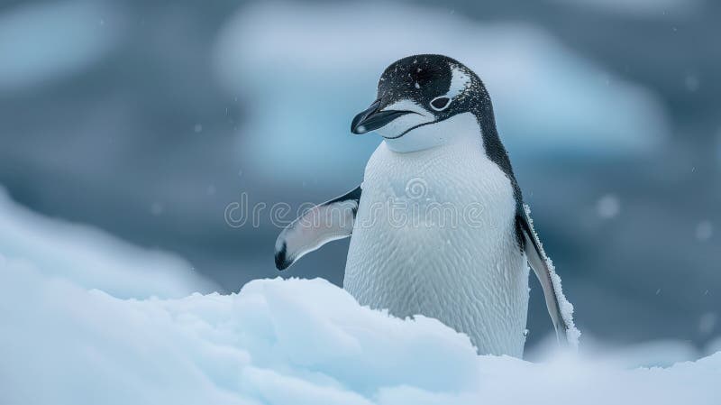 One Penguin in Antarctica, Surrounded by Snow and Ice Stock Image ...