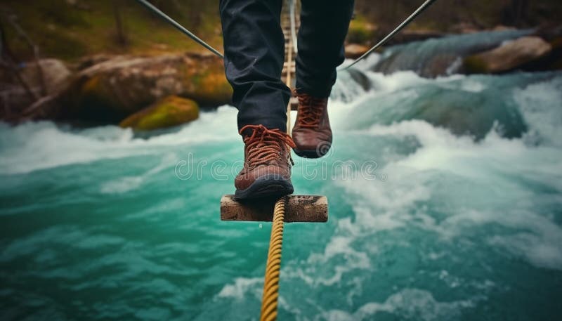 One Person Balances on Rope, Risking Falling in Nature Generated by AI ...