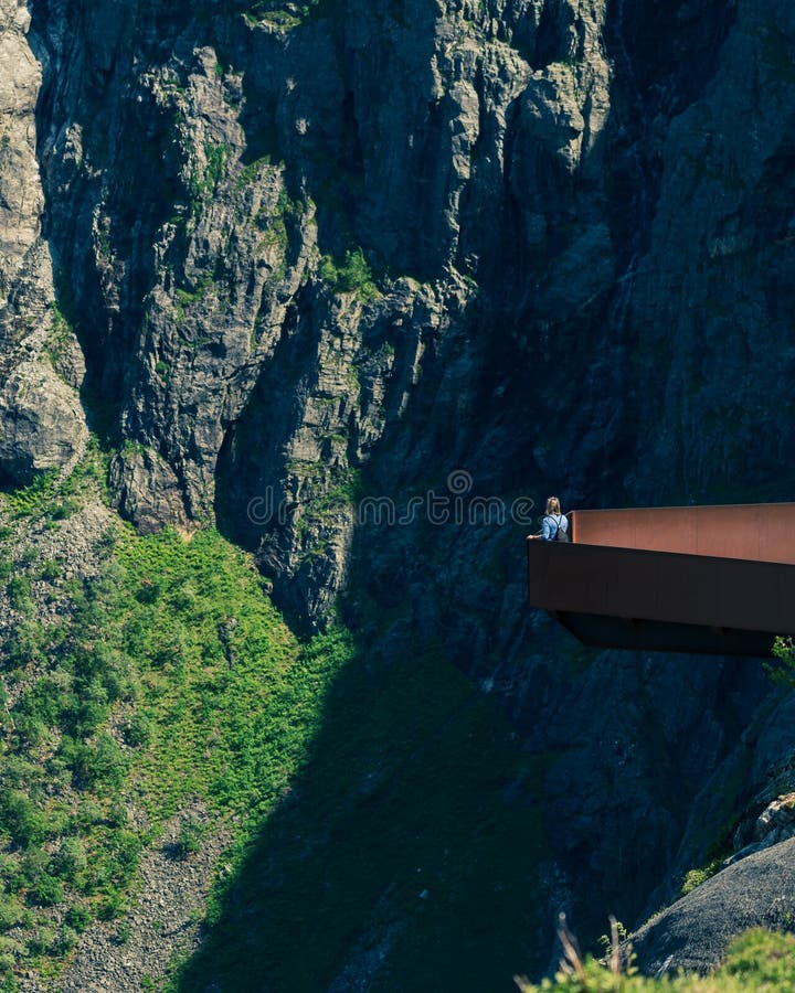 One Person from Behind at the Iron View Point at Trollstigen Editorial ...