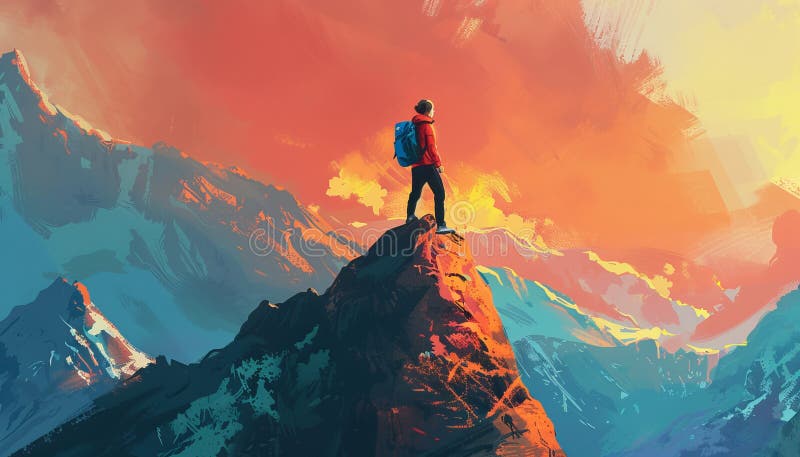 One Person Hiking, Standing on Mountain Peak, Enjoying Nature Stock ... One Person Hiking, Standing on Mountain Peak, Enjoying Nature Stock ...
