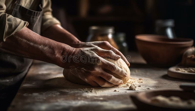 One Person Kneading Dough, Preparing Homemade Bread with Freshness ...