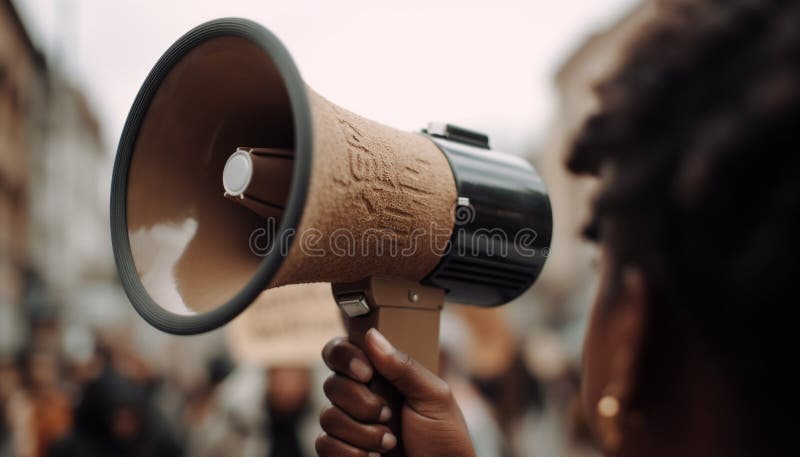 One Person Shouting, Holding Megaphone, Surrounded by Enthusiastic ...