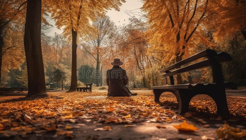 One Person Sitting on a Bench, Enjoying Autumn Solitude Generated by AI ...