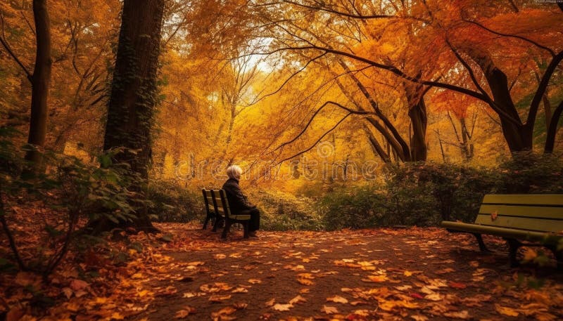 One Person Sitting on a Bench, Enjoying the Autumn Tranquility ...