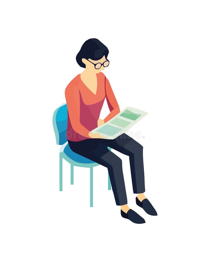 One Person Sitting, Reading a Book Happily Stock Vector - Illustration ...