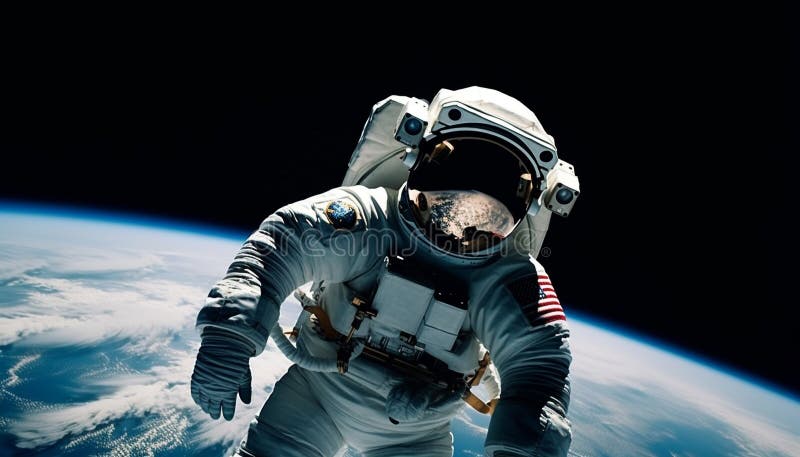 One Person in Space Suit Standing on Planet, Exploring Galaxy Generated ...