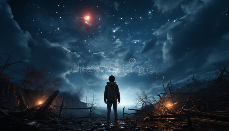 One Person Standing in Dark Forest, Surrounded by Spooky Mystery ...