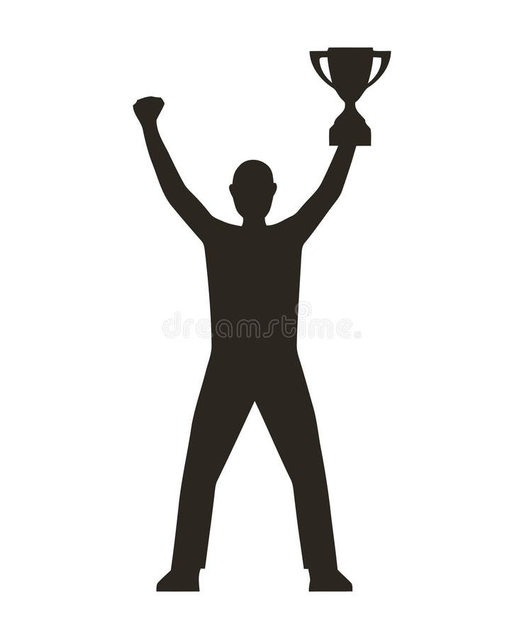 One Person Standing, Holding First Place Trophy Stock Vector ...