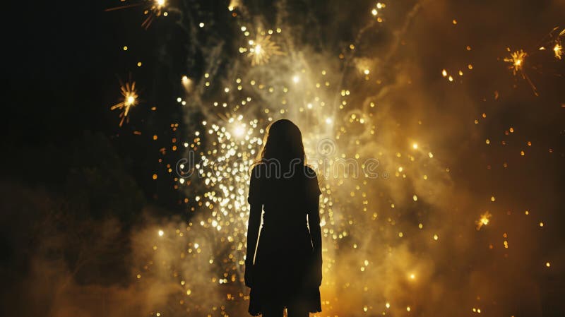 One Person Standing Illuminated by Firework Display Stock Illustration ...