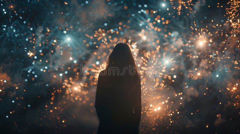 One Person Standing Illuminated by Firework Display Stock Illustration ...