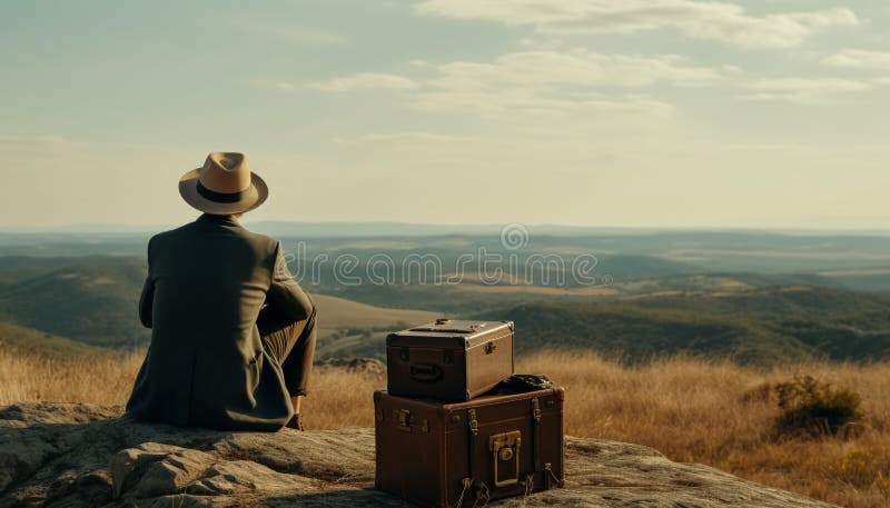 One Person Standing, Looking at Mountain Landscape, Enjoying Solitude ...