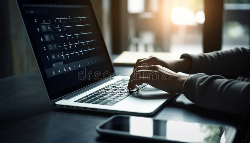 One Person Working in an Office, Typing on Laptop Generated by AI Stock ...