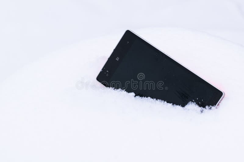 One Phone is in the Snow-white Snow Stock Photo - Image of copy, away ...