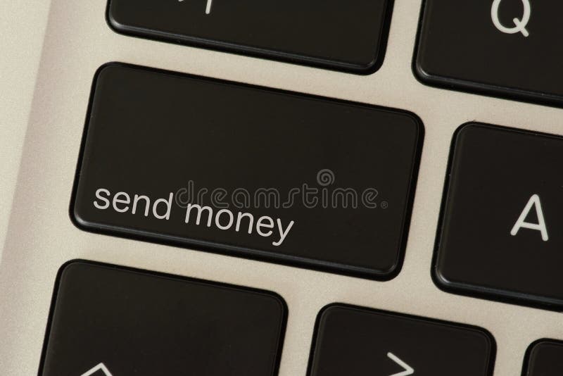 A Computer, Dollar Bills and Button Send Money Stock Image - Image of ...