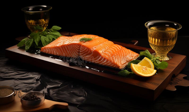 One Piece of Baked Salmon with Lemon and Salt Stock Image - Image of ...