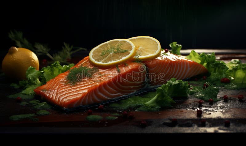 One Piece of Baked Salmon with Lemon and Salt Stock Photo - Image of ...