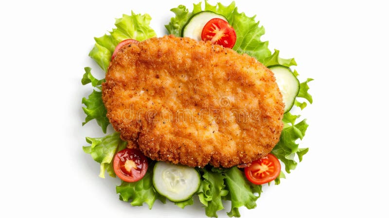 One Piece of Breaded Meat, Vegetables Around, Transparent Background ...