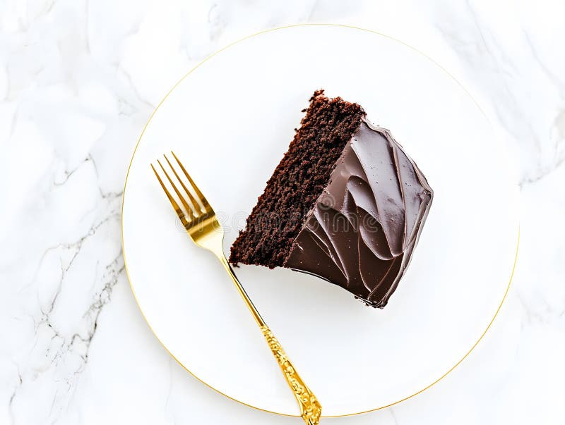 One Piece of Chocolate Cake on a White Plate, Beautifully Presented ...