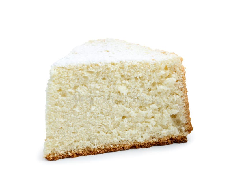 One Piece of Delicious Sponge Cake with Powdered Sugar Isolated on ...