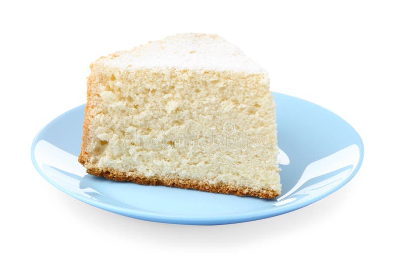 One Piece of Delicious Sponge Cake with Powdered Sugar Isolated on ...