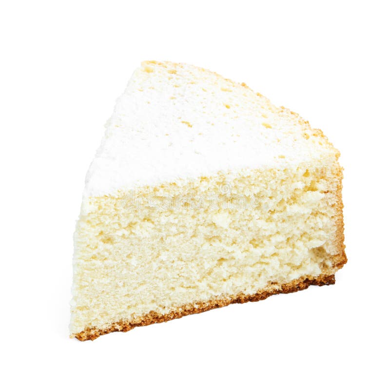 One Piece of Delicious Sponge Cake with Powdered Sugar Isolated on ...