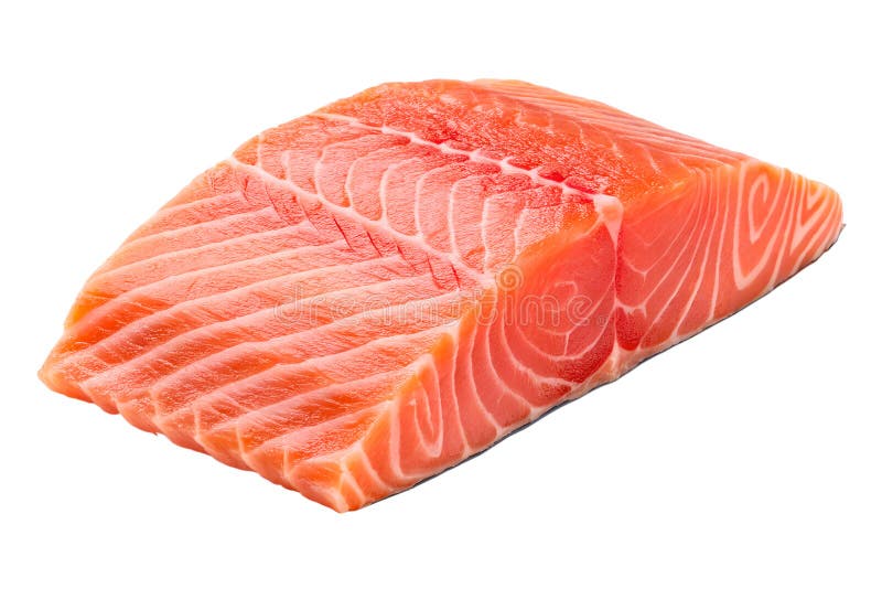 One Piece of Single Raw Orange Salmon Meat Isolated on White Background ...