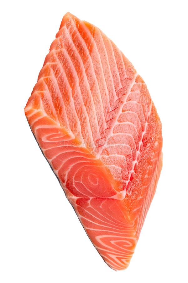 One Piece of Single Raw Orange Salmon Meat Isolated on White Background ...