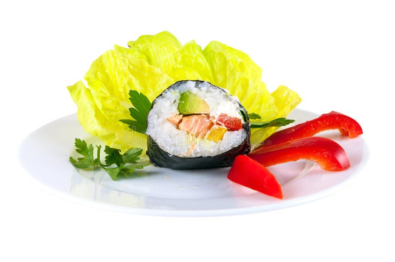 One Piece of Sushi on Decorated Plate Stock Photo - Image of asian ...