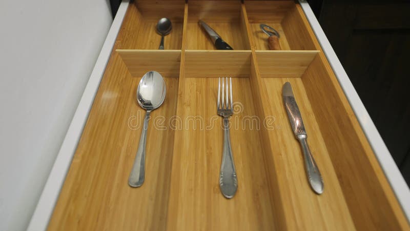 Minimalist Kitchen Tools Put Away in a Drawer Stock Video - Video of ...