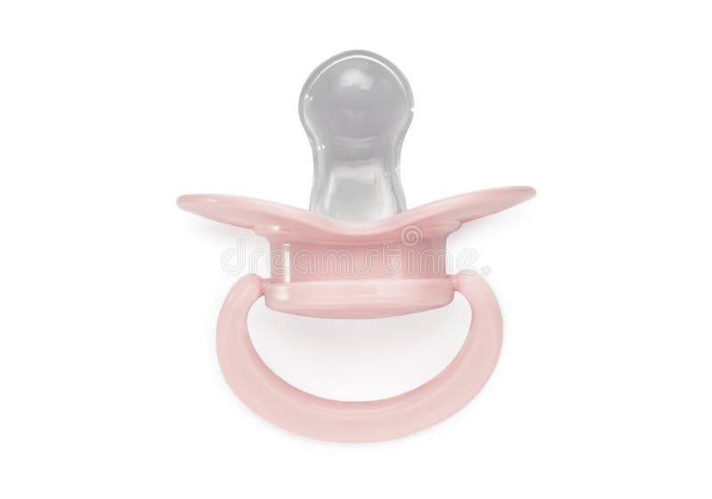 One Pink Baby Pacifier Isolated on White, Top View Stock Photo - Image ...