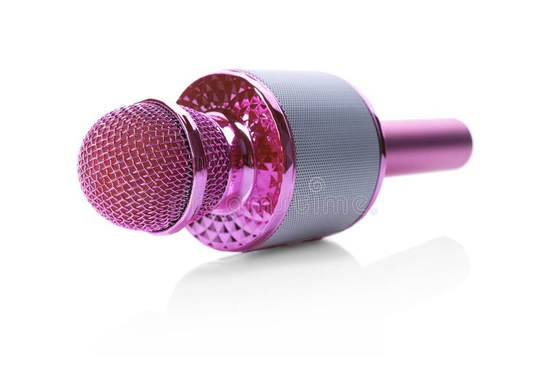 One Pink Karaoke Microphone Isolated on White Stock Photo - Image of ...
