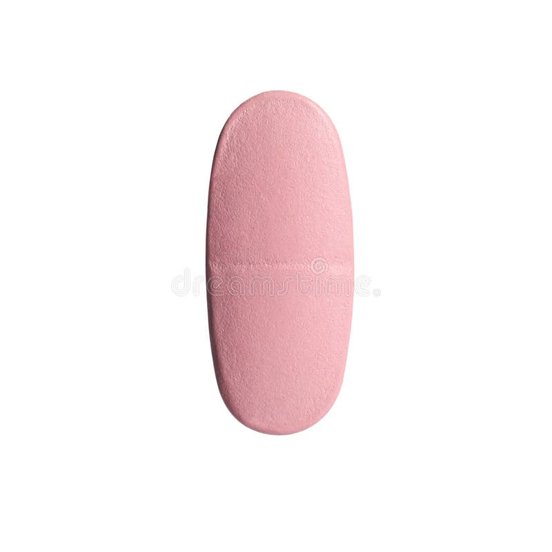 One Pink Pill Isolated on White. Medicinal Treatment Stock Image ...